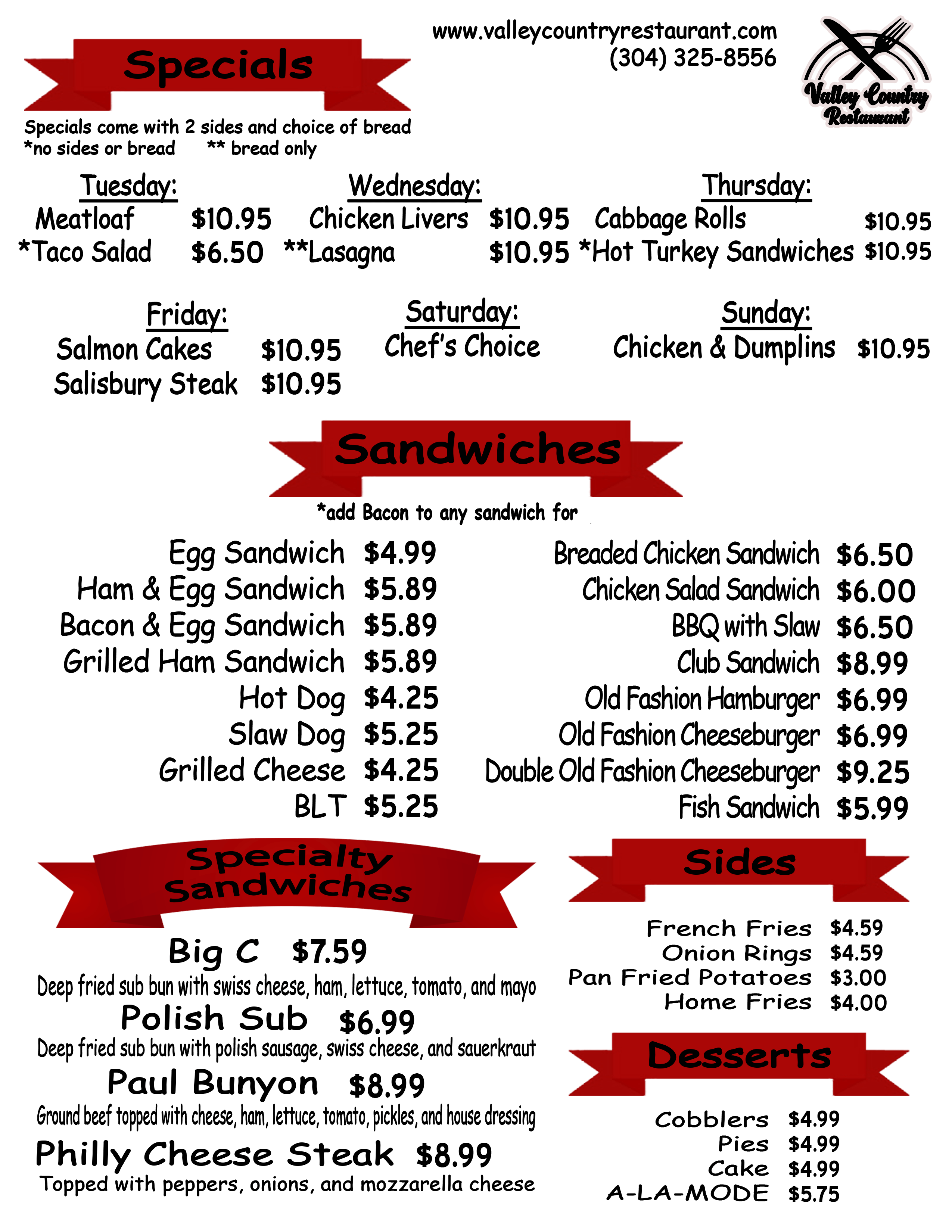 Menu – Valley Country Restaurant